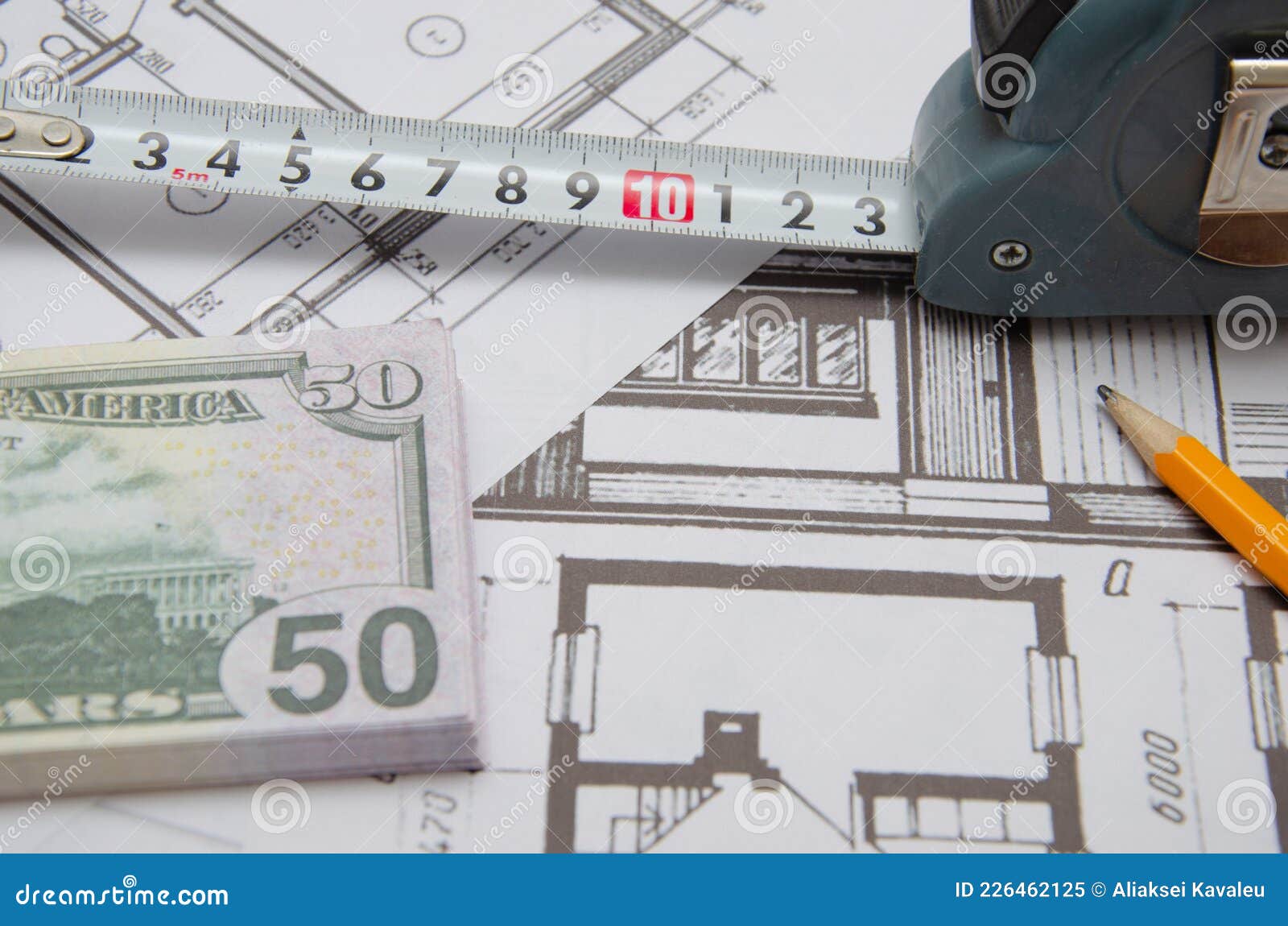Architectural Project, Ruler and Pencil. Construction Background. Stock ...