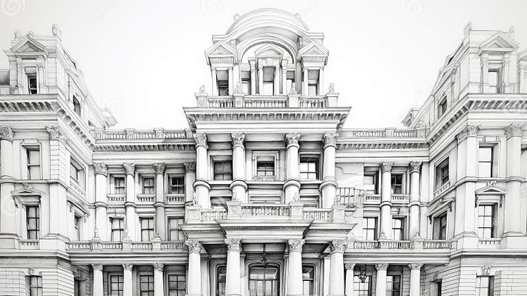 Construction Building Line Drawing Stock Illustration - Illustration of ...