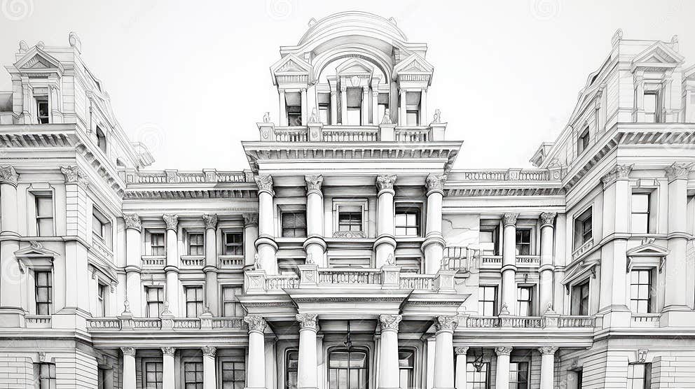 Construction Building Line Drawing Stock Illustration - Illustration of ...