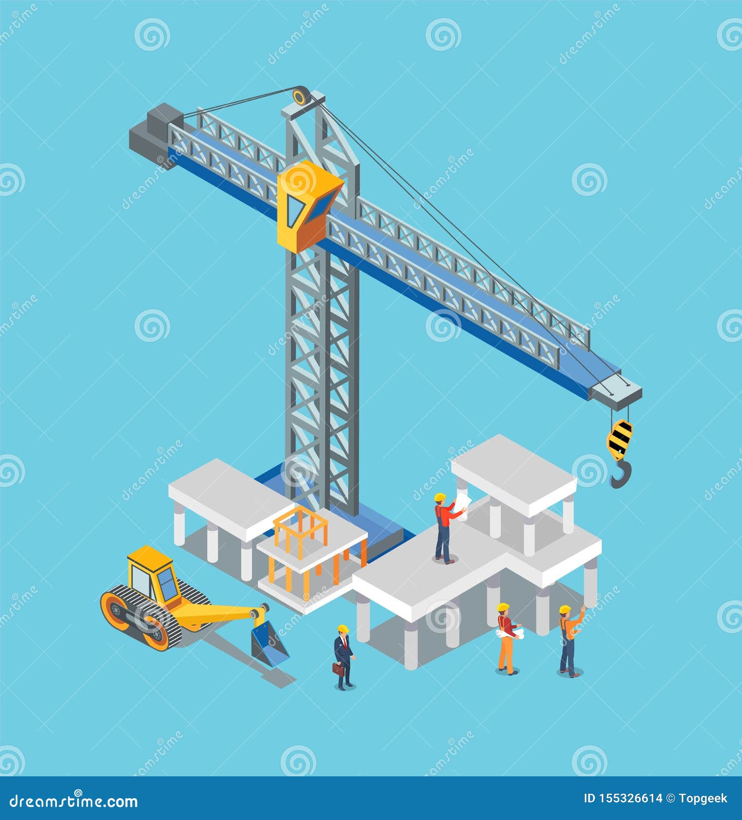 Construction Building Machines and Worker Man Stock Vector ...