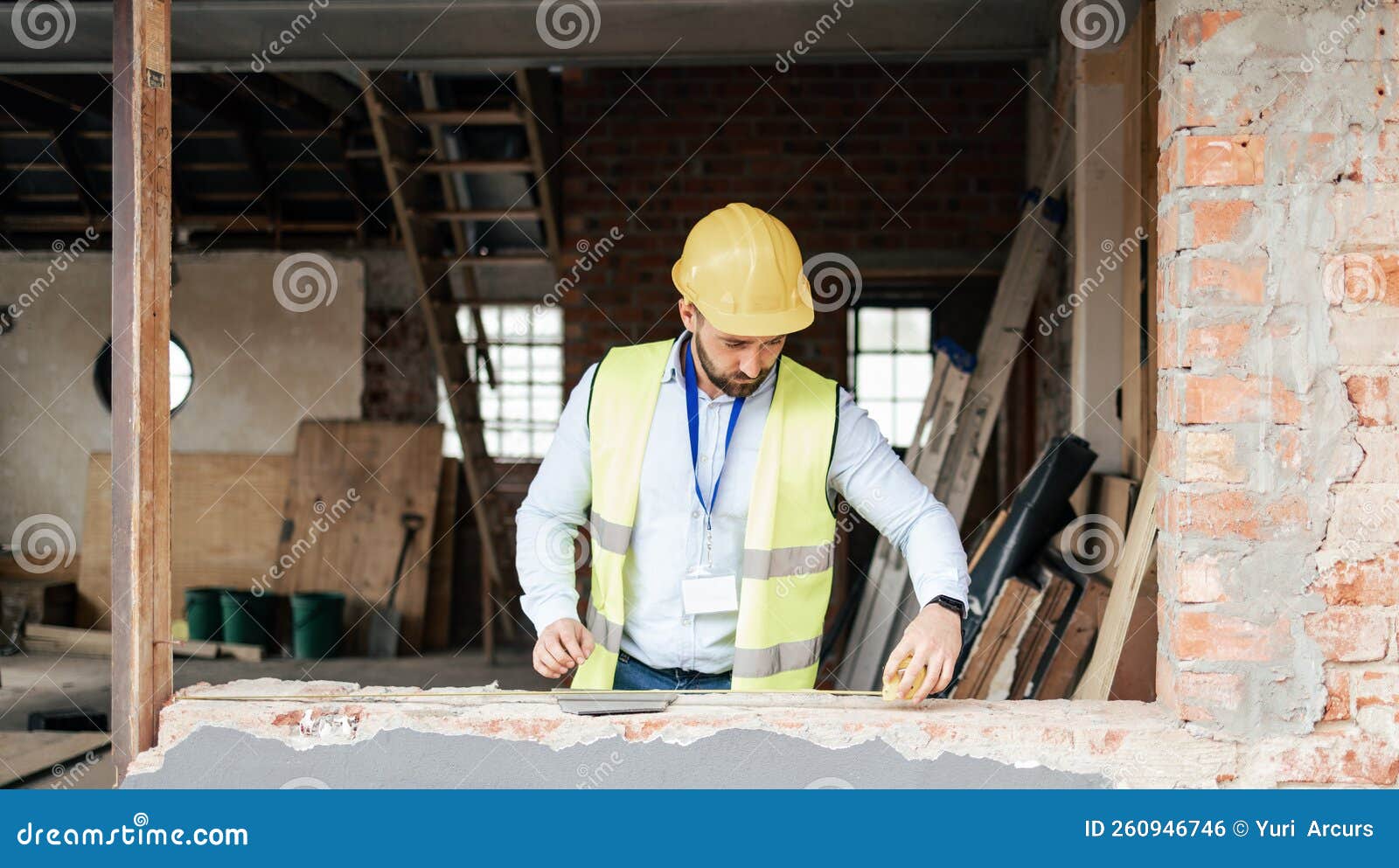 Construction, Building Manager Man and Handyman Contractor Measure on ...