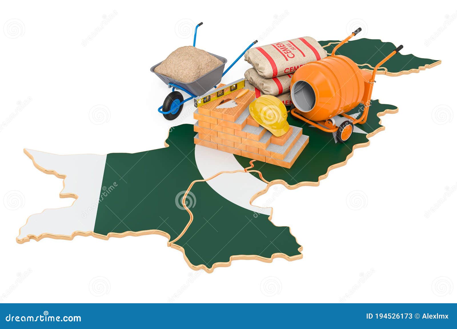 Construction and Building Materials in Pakistan Concept, 3D Rendering ...