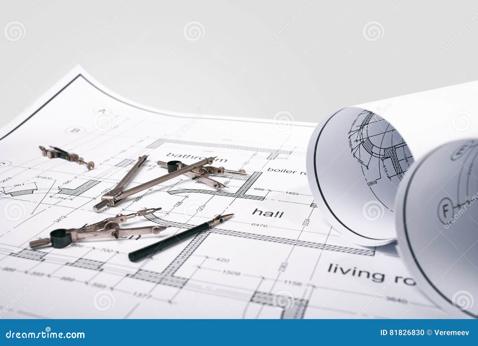 Construction of the Building Plans and Drawing Tools Stock Photo ...