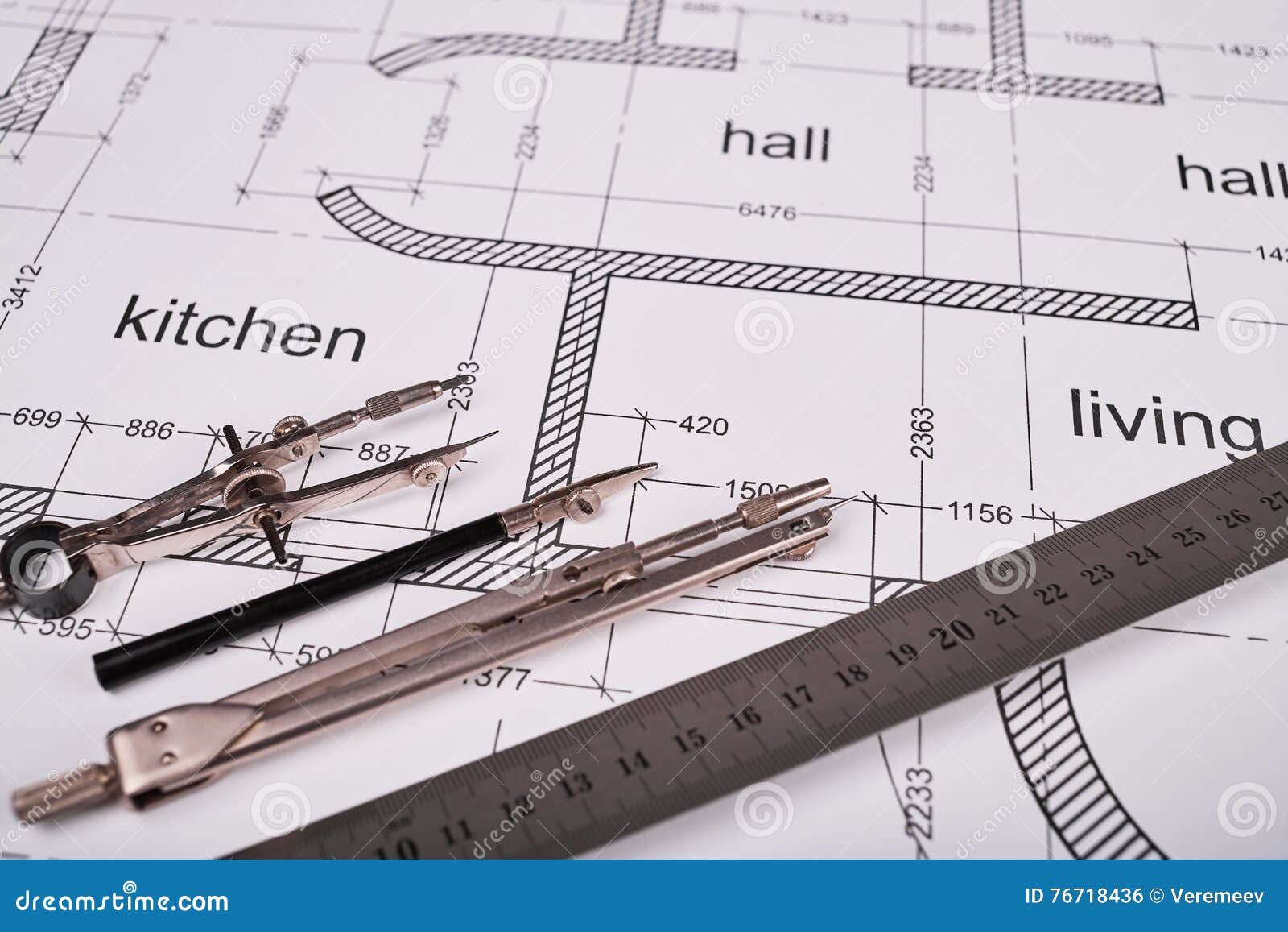 Construction of the Building Plans and Drawing Tools Stock Photo ...