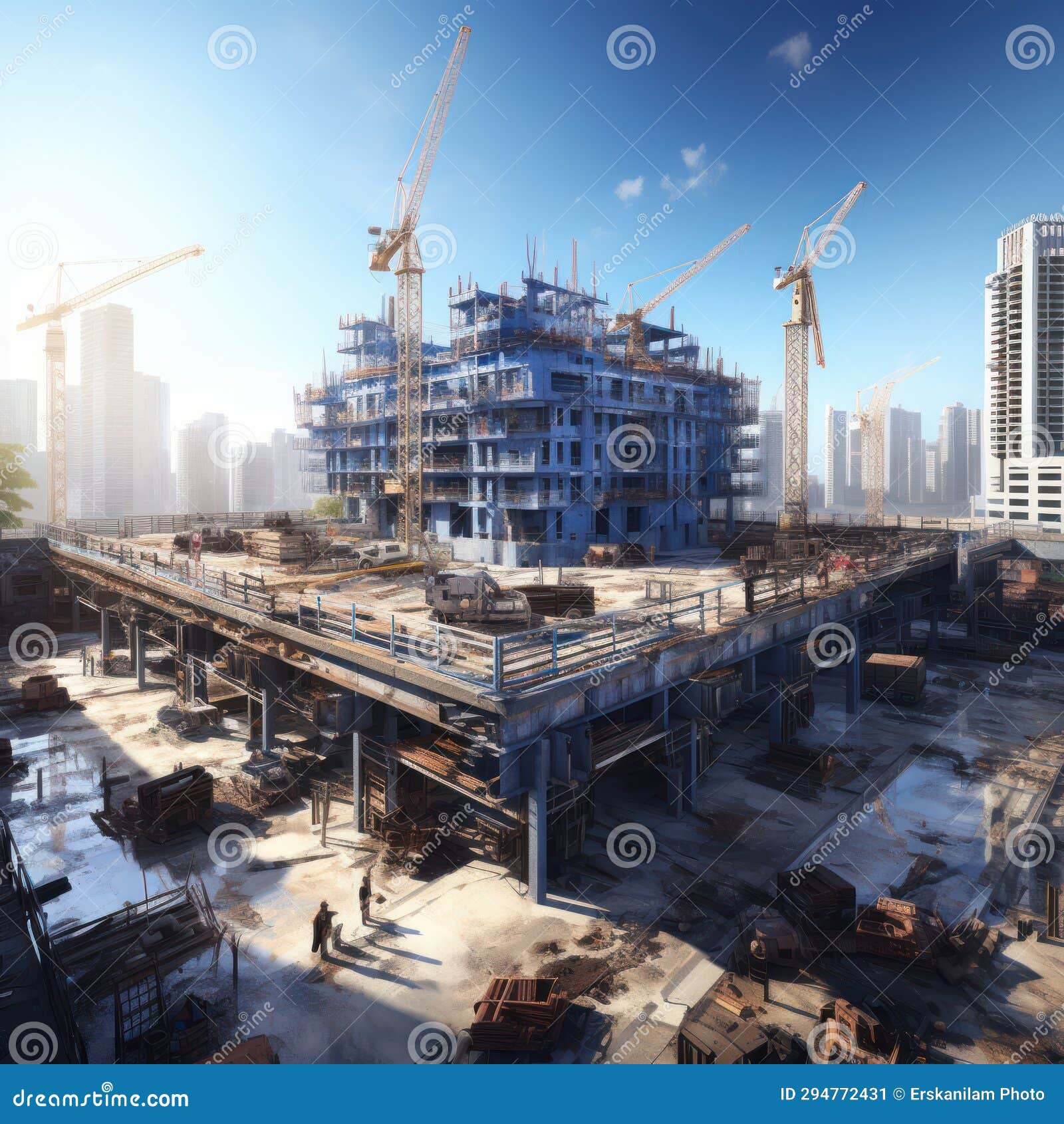 Construction Building Process with Crane Elements, Unfinished Building ...