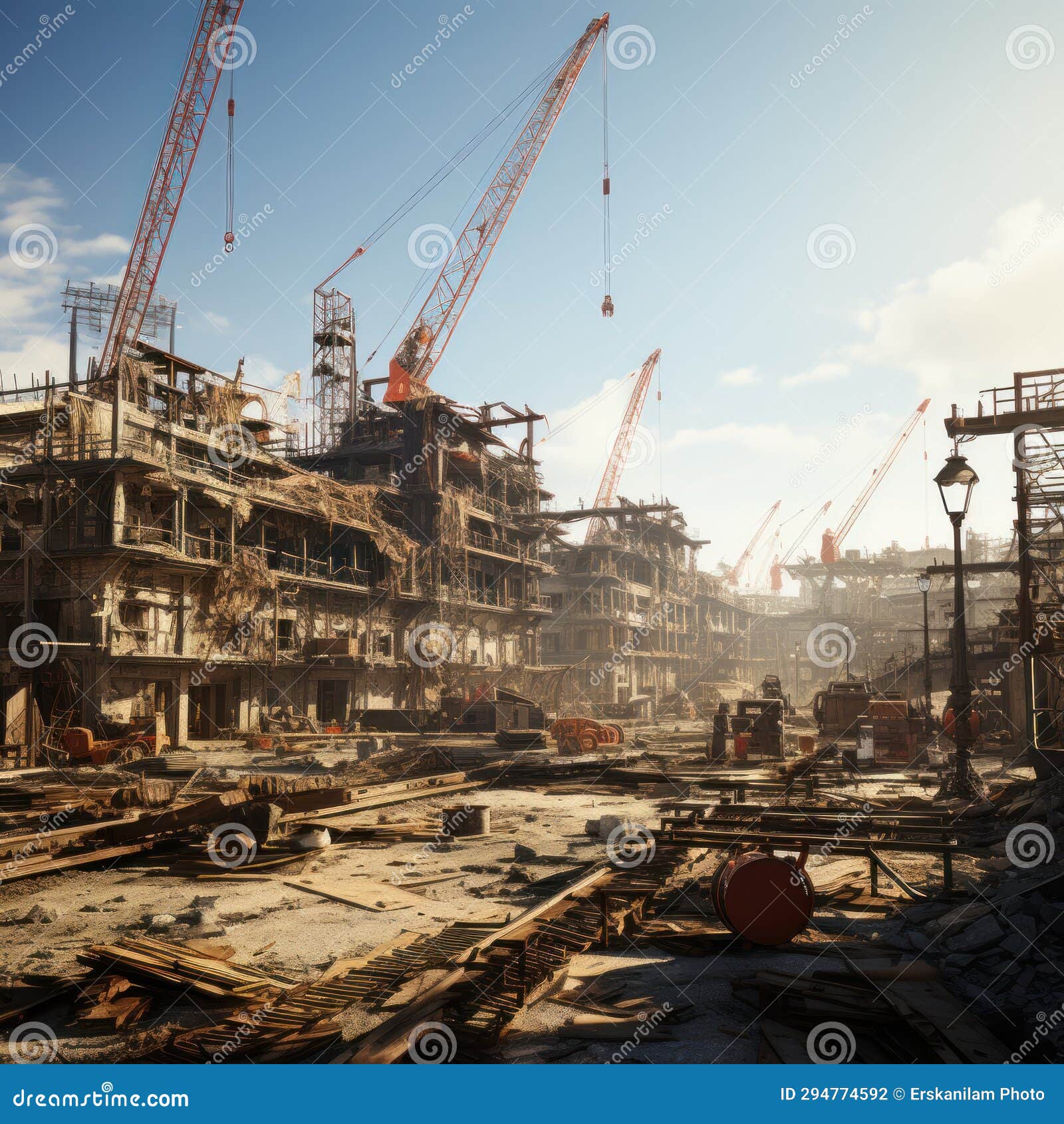 Construction Building Process with Crane Elements, Unfinished Building ...