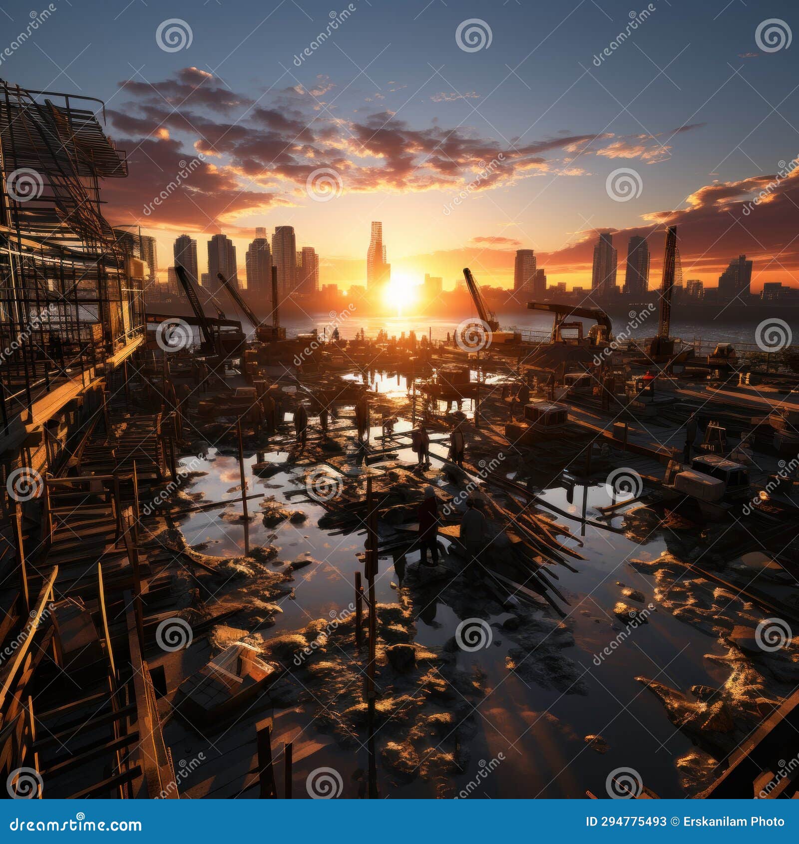 Construction Building Process with Crane Elements, Unfinished Building ...