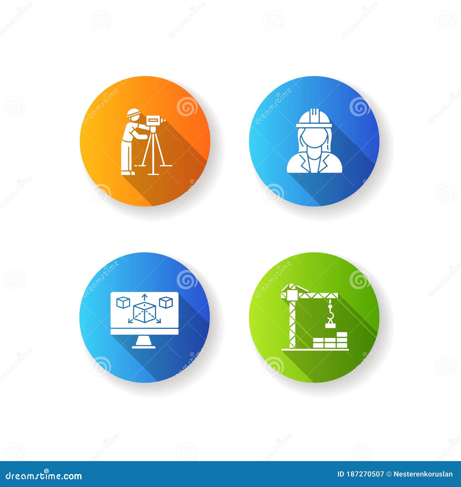 Construction Building Process Flat Design Long Shadow Glyph Icons Set ...