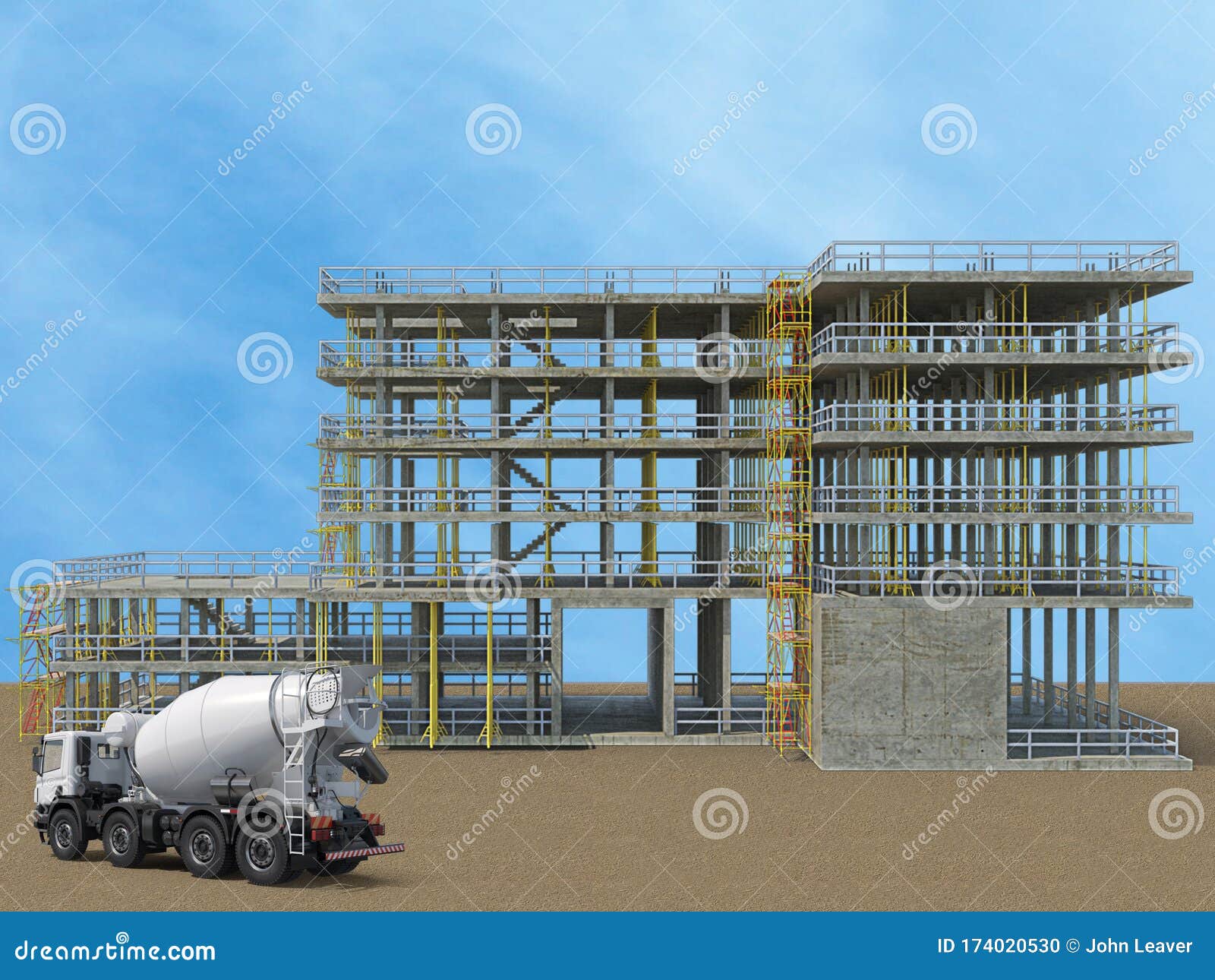 Construction Building in Progress with Concrete Delivery Truck Stock ...