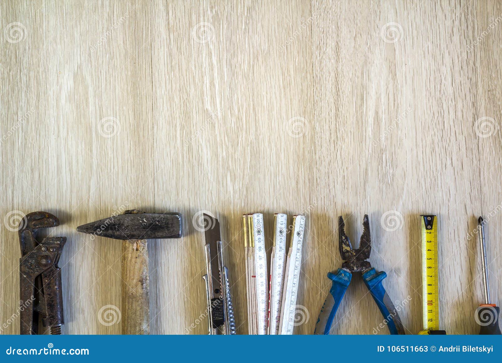 Construction, Building and Repair Tools Set for House Work on Wooden ...