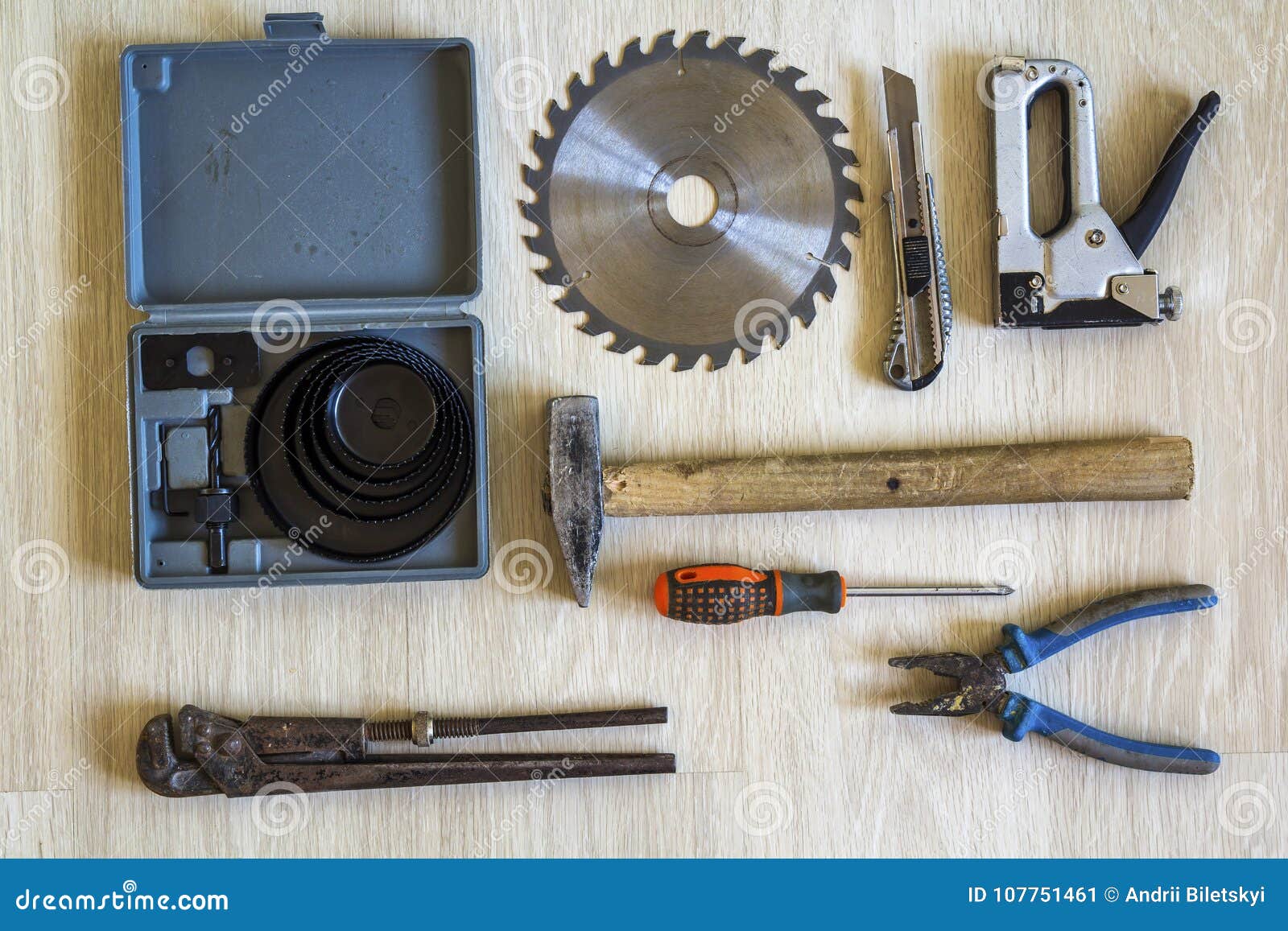 Construction, Building and Repair Tools Set for House Work on Wooden ...