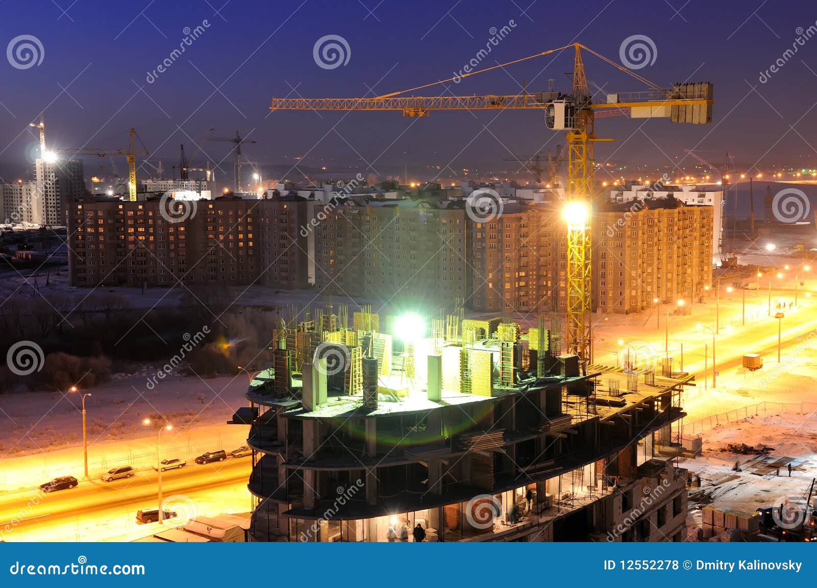 Construction Building Site at Night Stock Photo - Image of business ...