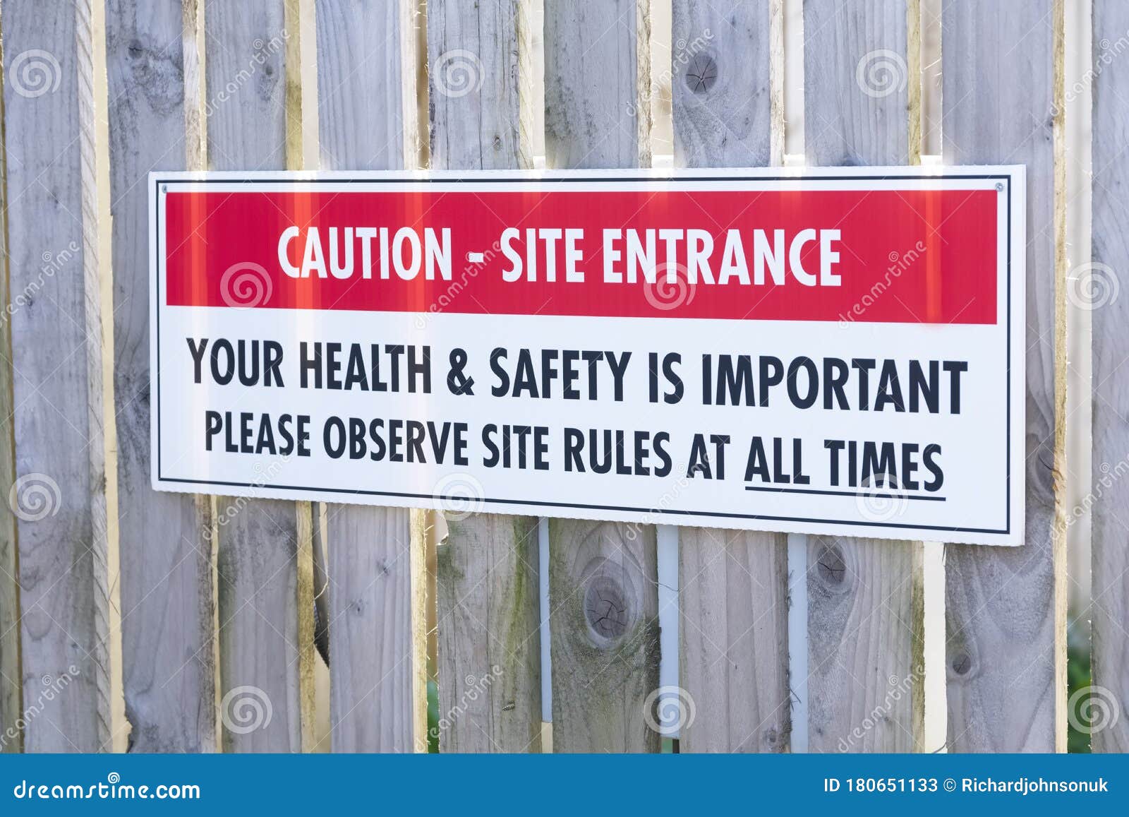 Construction Building Site Sign at Entrance on Gate Stock Image - Image ...