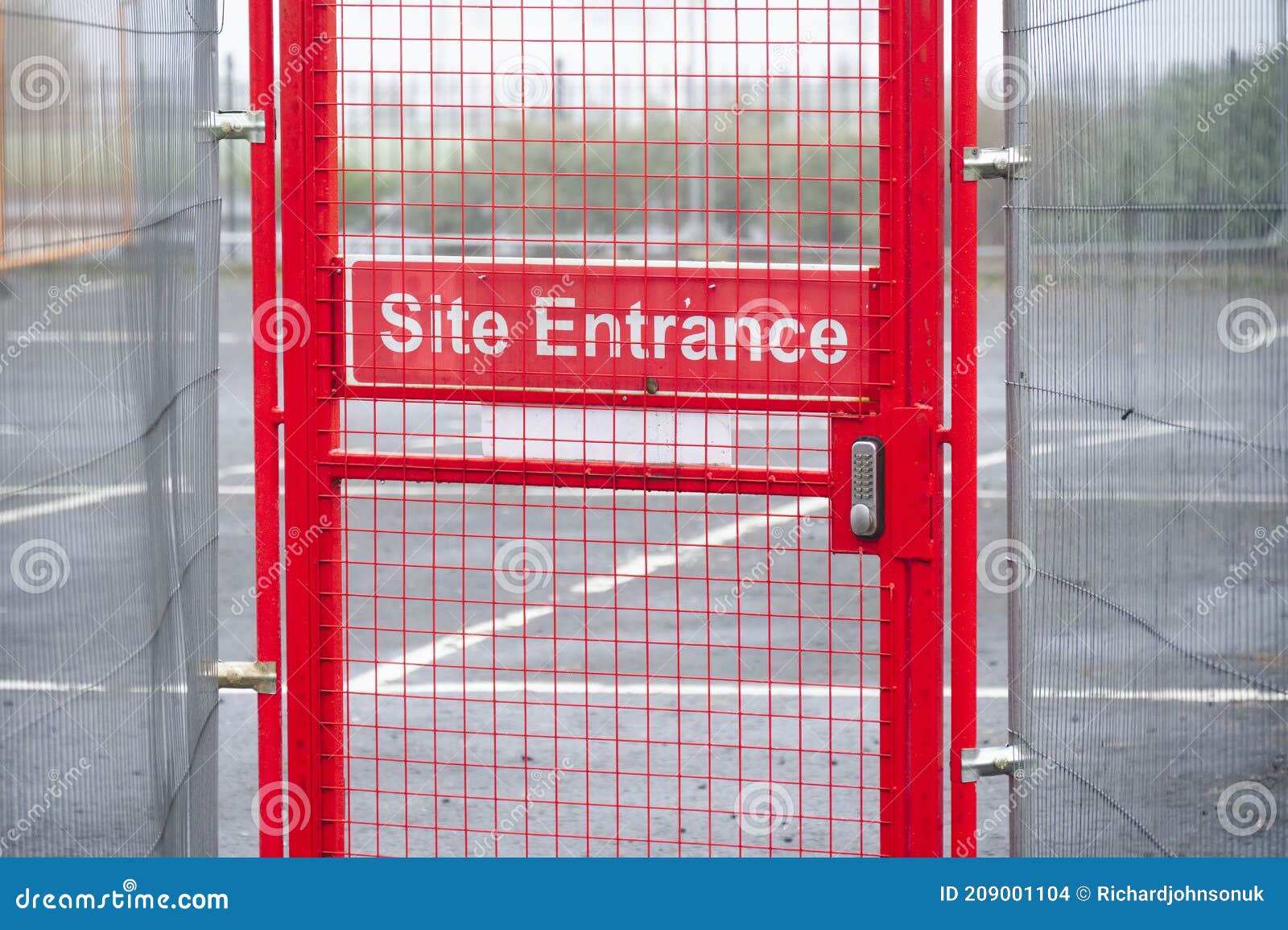 Construction Building Site Sign at Entrance on Gate Stock Photo - Image ...