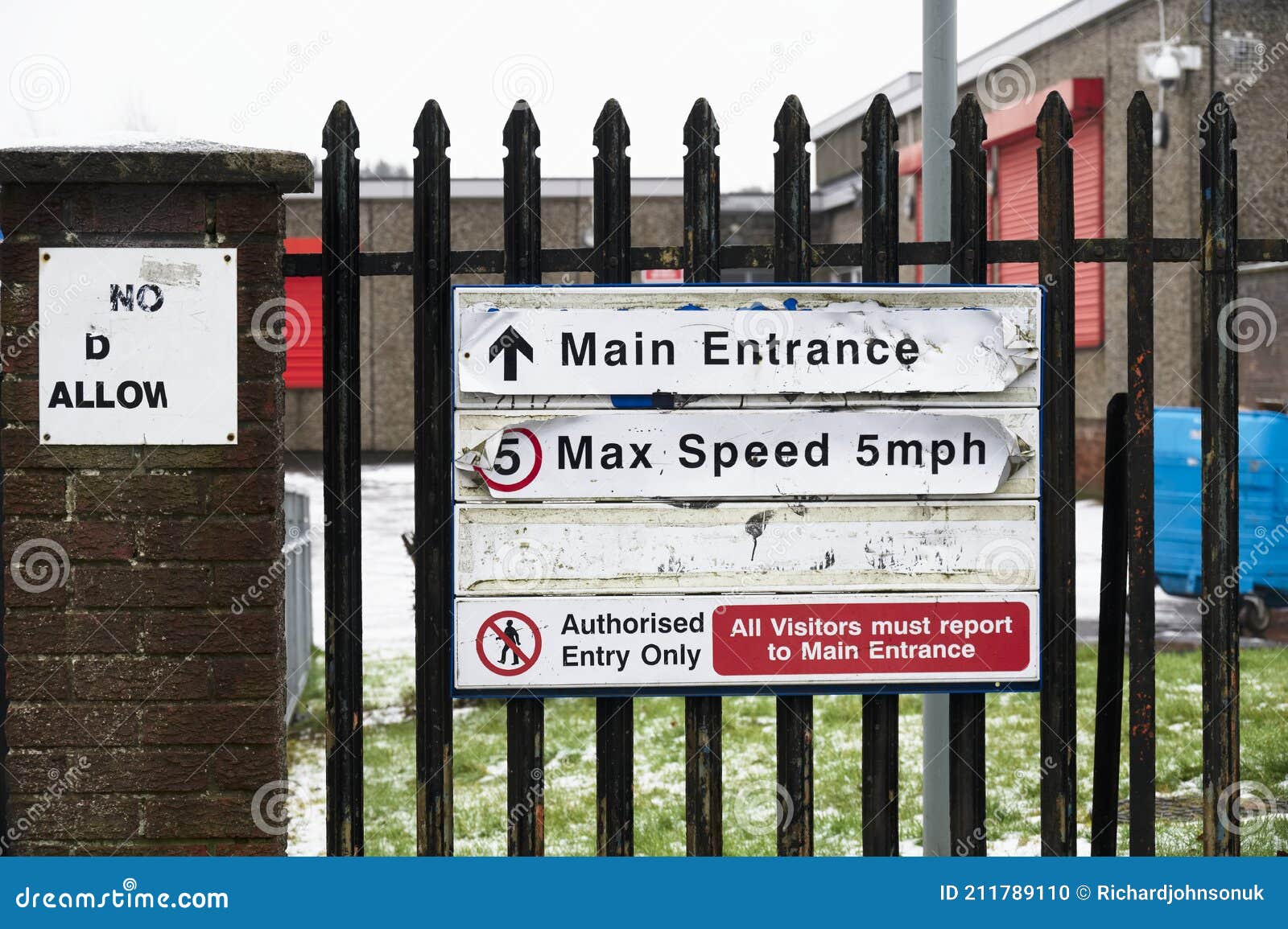 Construction Building Site Sign at Entrance on Gate Stock Photo - Image ...