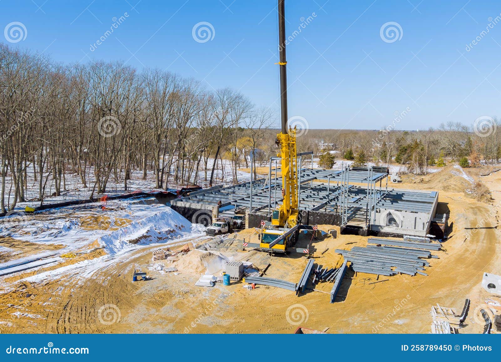 Construction Building with a Structure of Steel Metal Beams Frame Stock ...