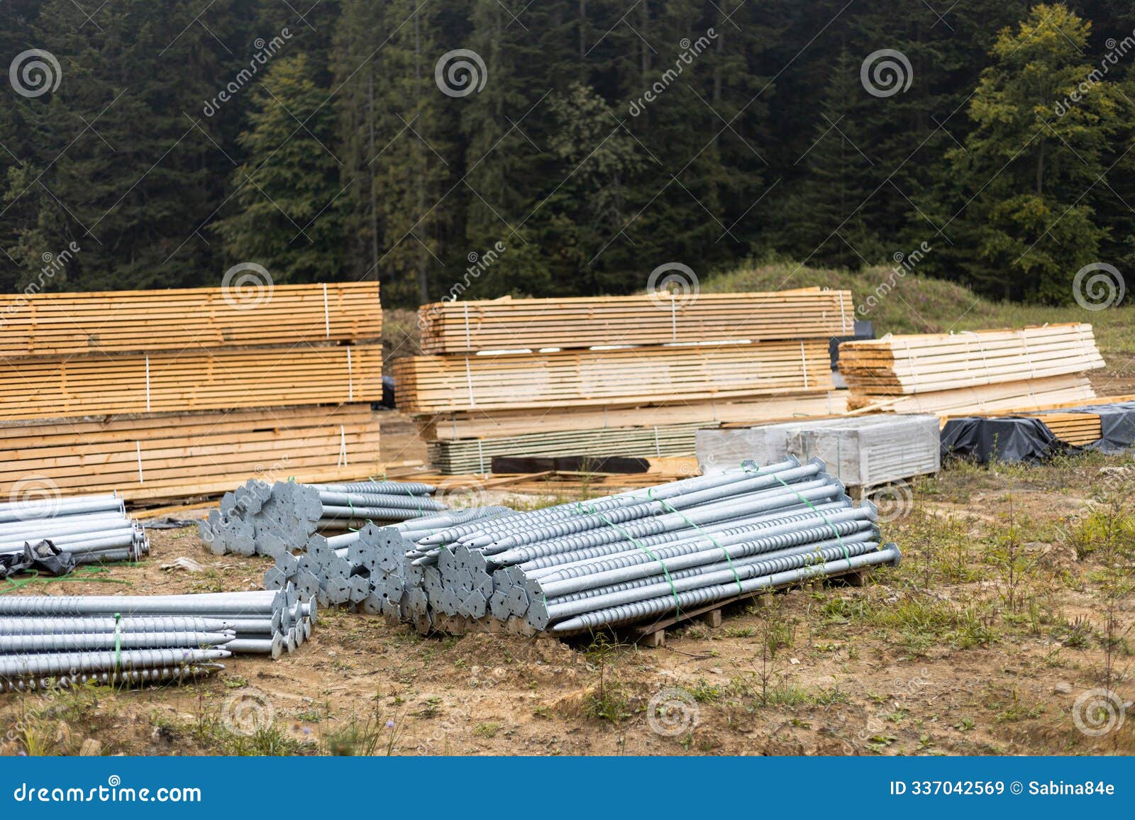 Construction, Building Structures, Piles on the Grass, Forest ...