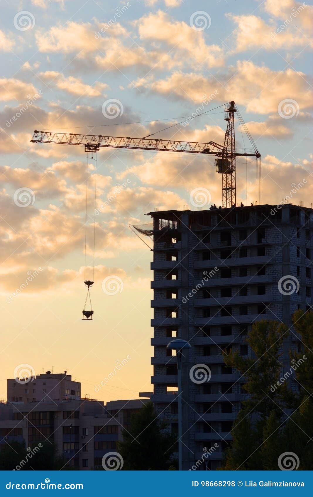 Construction of the Building at Sunset Stock Photo - Image of ...