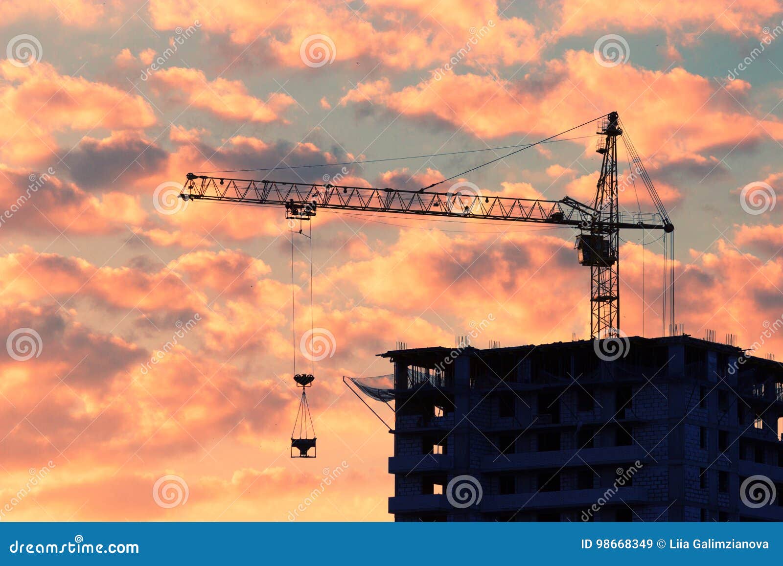 Construction of the Building at Sunset Stock Image - Image of summer ...