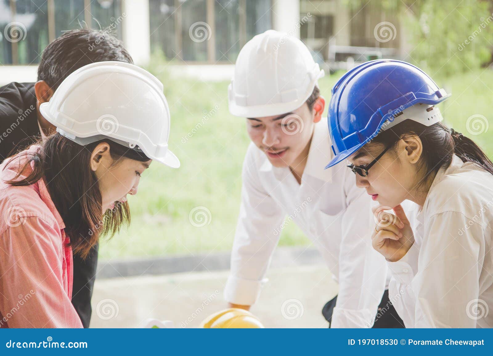 Construction Building Team. Female Architect And Engineer Working ...