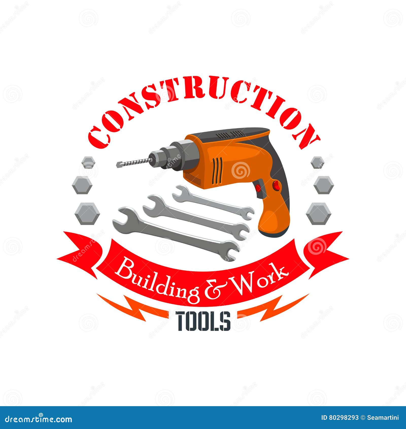 Construction, Building Work Tools Sign Stock Vector - Illustration of ...