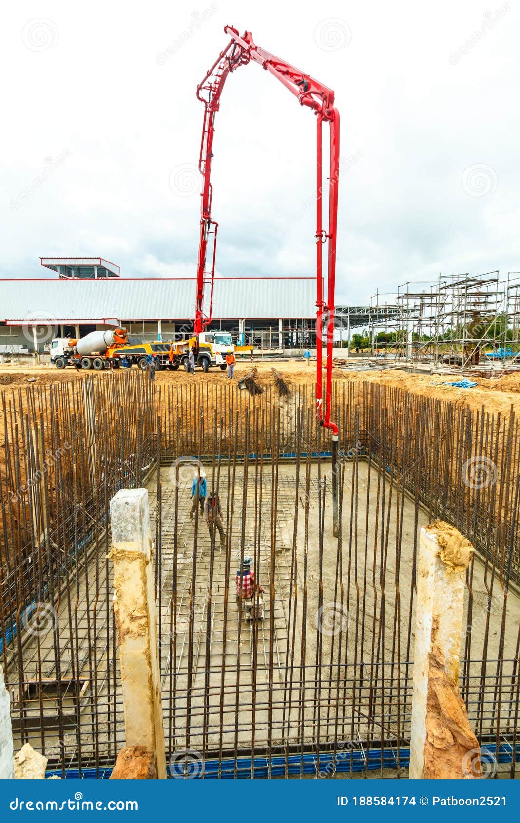 Construction Building Works with Concrete Pump for Pouring. Stock Photo ...