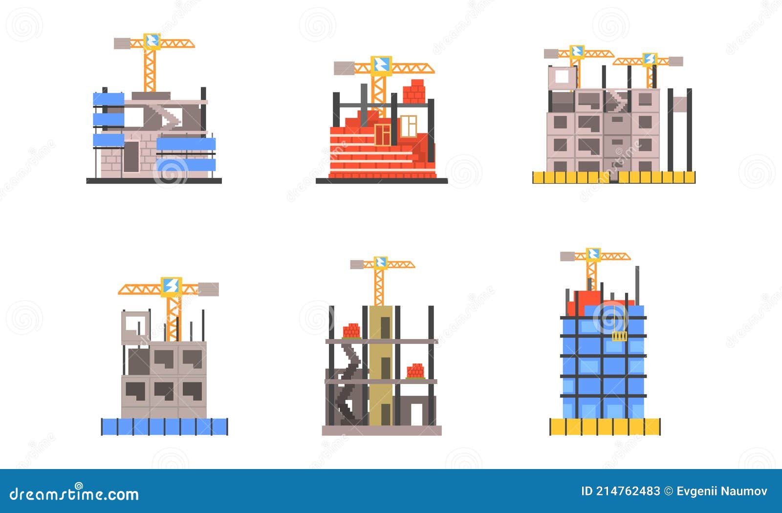 Construction of Buildings Set, Skyscraper and Residential Houses ...