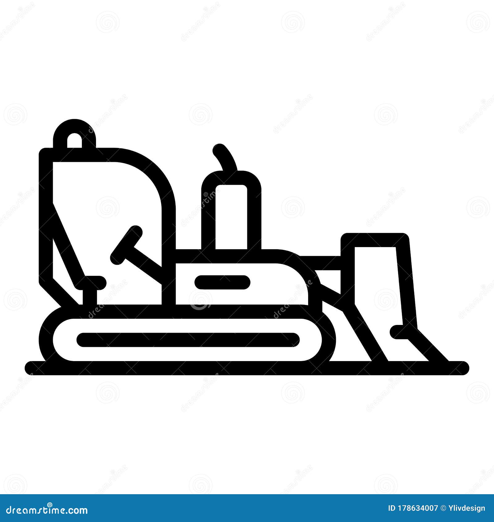 Bulldozer In Outline Style. Front, Side And Back View Of Digger ...