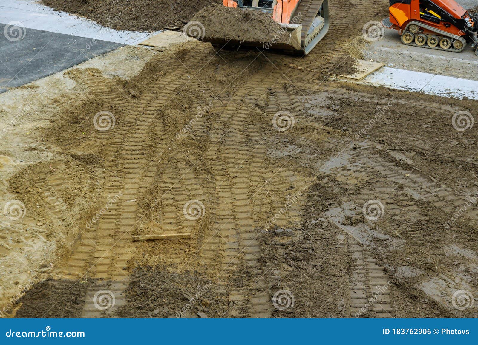 Construction Bulldozer Soil Digging Ground Landscaping Works on the ...