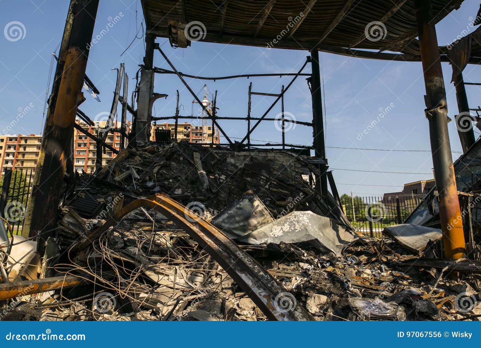 Construction Burned To the Ground in Summer Stock Photo - Image of pile ...