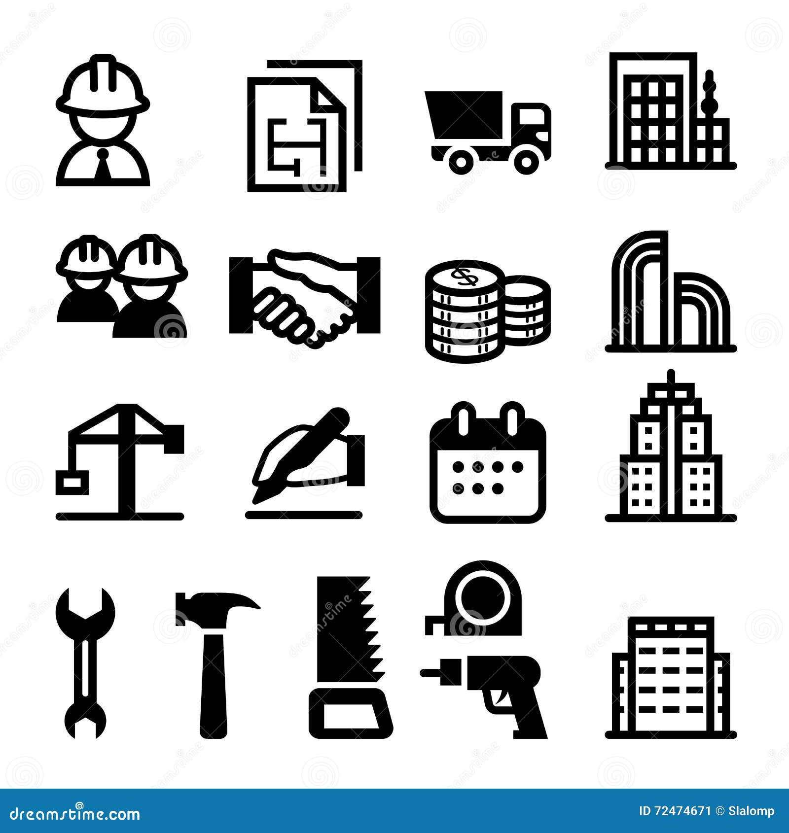 Construction Business Line Icons Collection. Build, Construct, Renovate ...