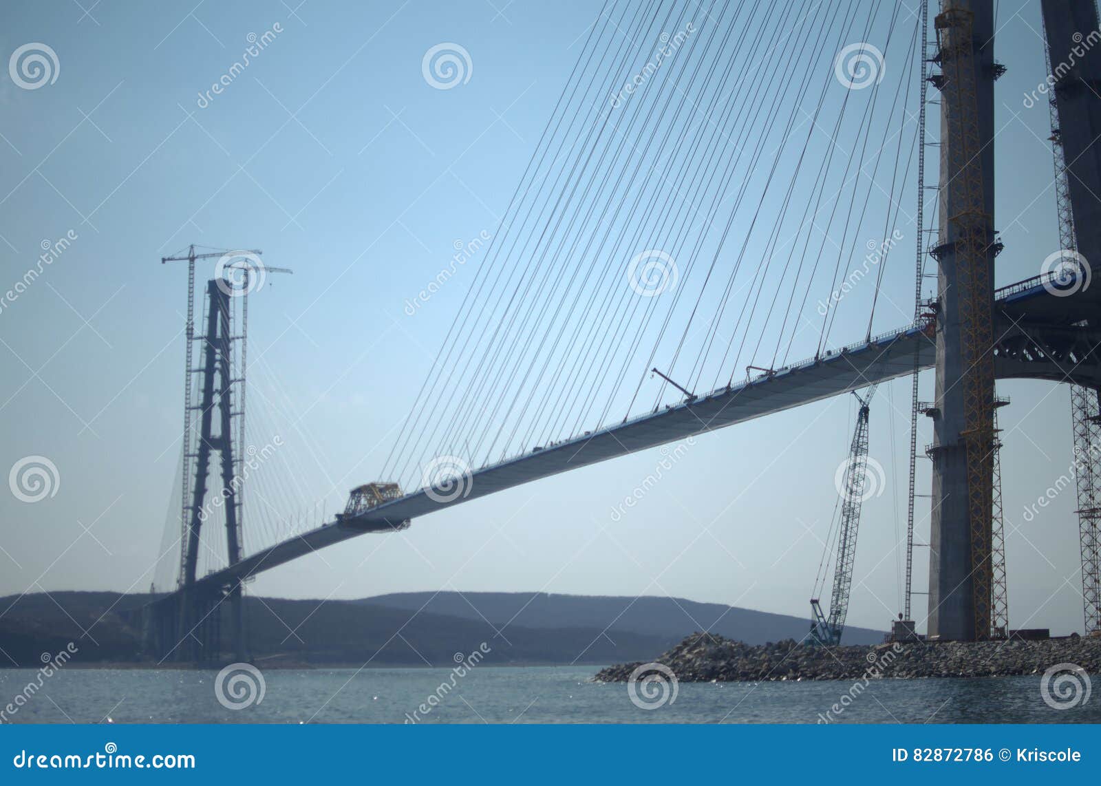 Construction of the Cable-stayed Bridge. Cable-stayed Pylon in ...
