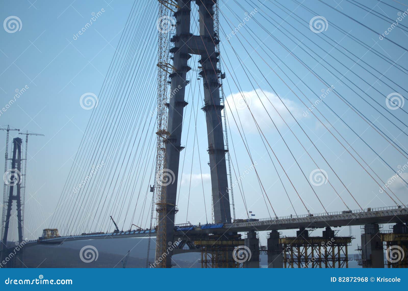Construction of the Cable-stayed Bridge. Cable-stayed Pylon in ...
