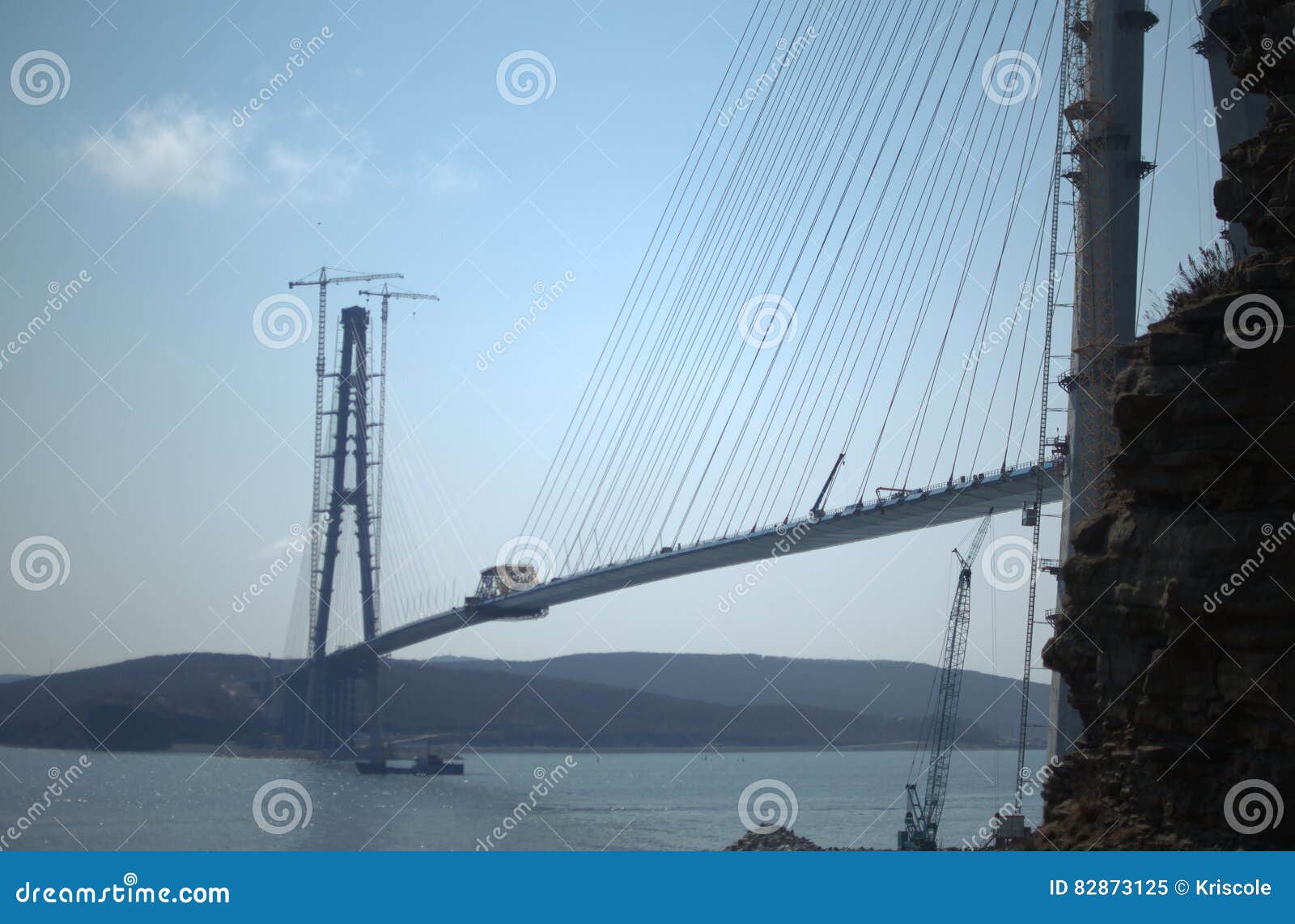 Construction of the Cable-stayed Bridge. Cable-stayed Pylon in ...