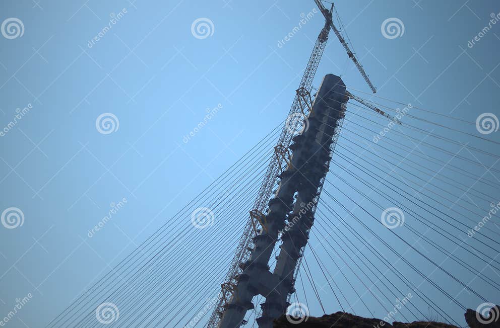 Construction of the Cable-stayed Bridge. Cable-stayed Pylon in ...