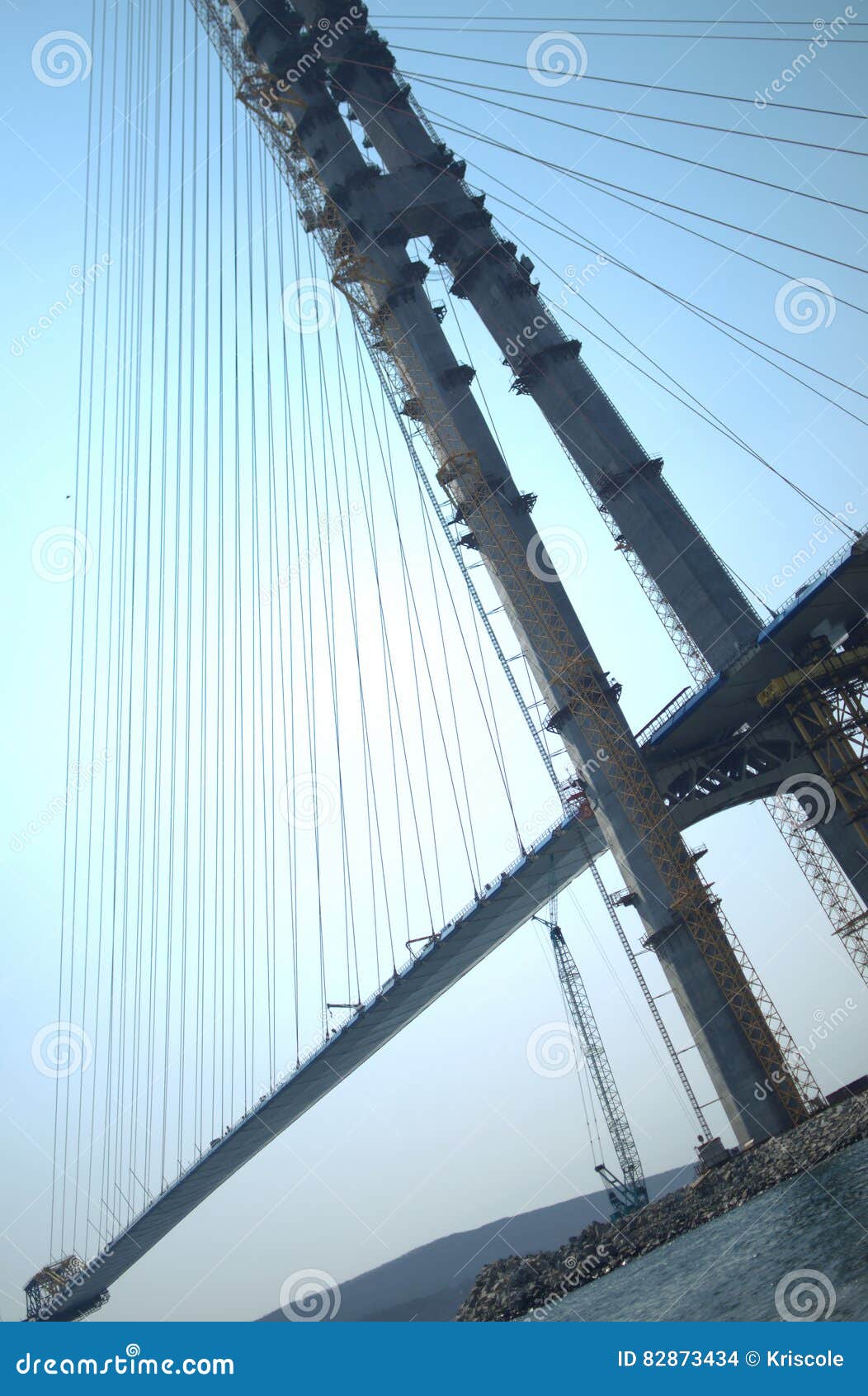 Construction of the Cable-stayed Bridge. Cable-stayed Pylon in ...