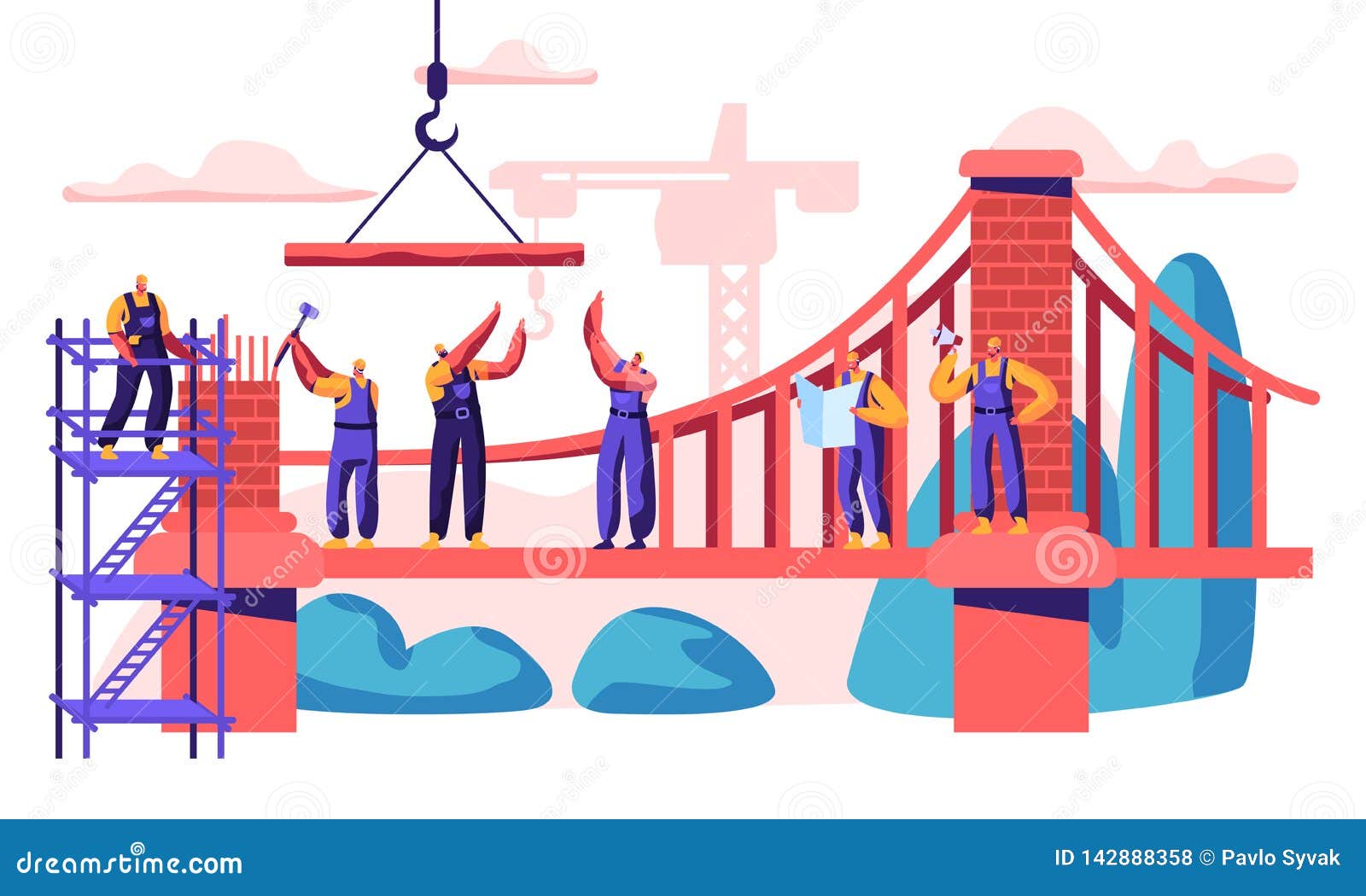 Construction Cable-stayed Bridge. Professional Character Build New ...