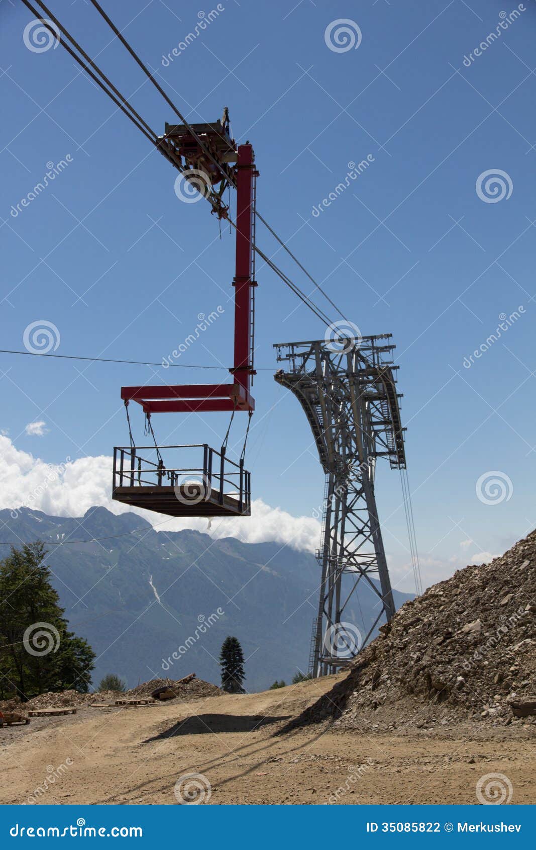 Construction of Cable Way in the Mountains Stock Photo - Image of lift ...