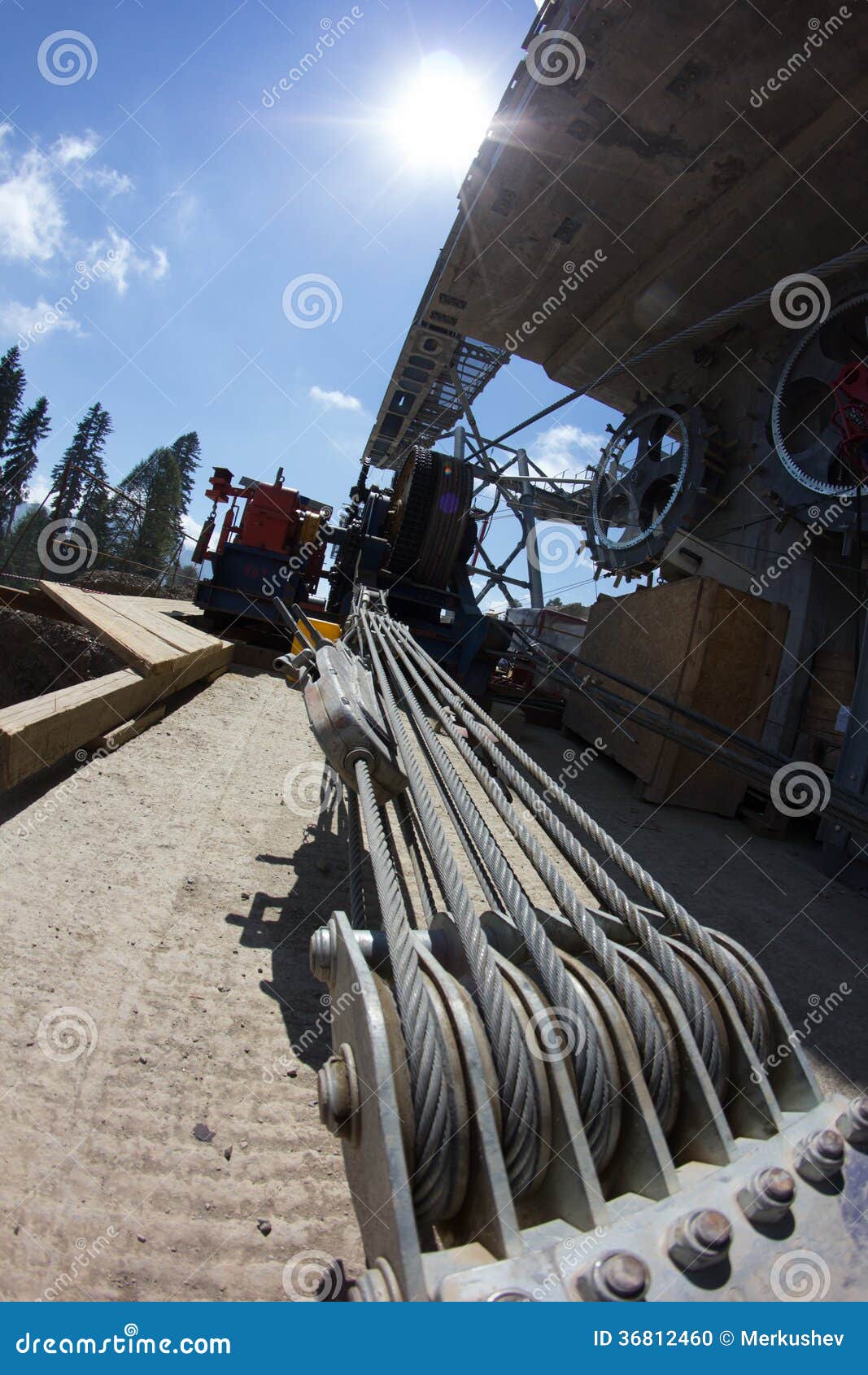 Construction of Cable Way in the Mountains Stock Photo - Image of ...