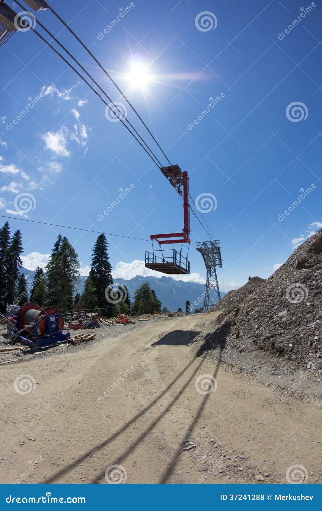 Construction of Cable Way in the Mountains Stock Photo - Image of ...