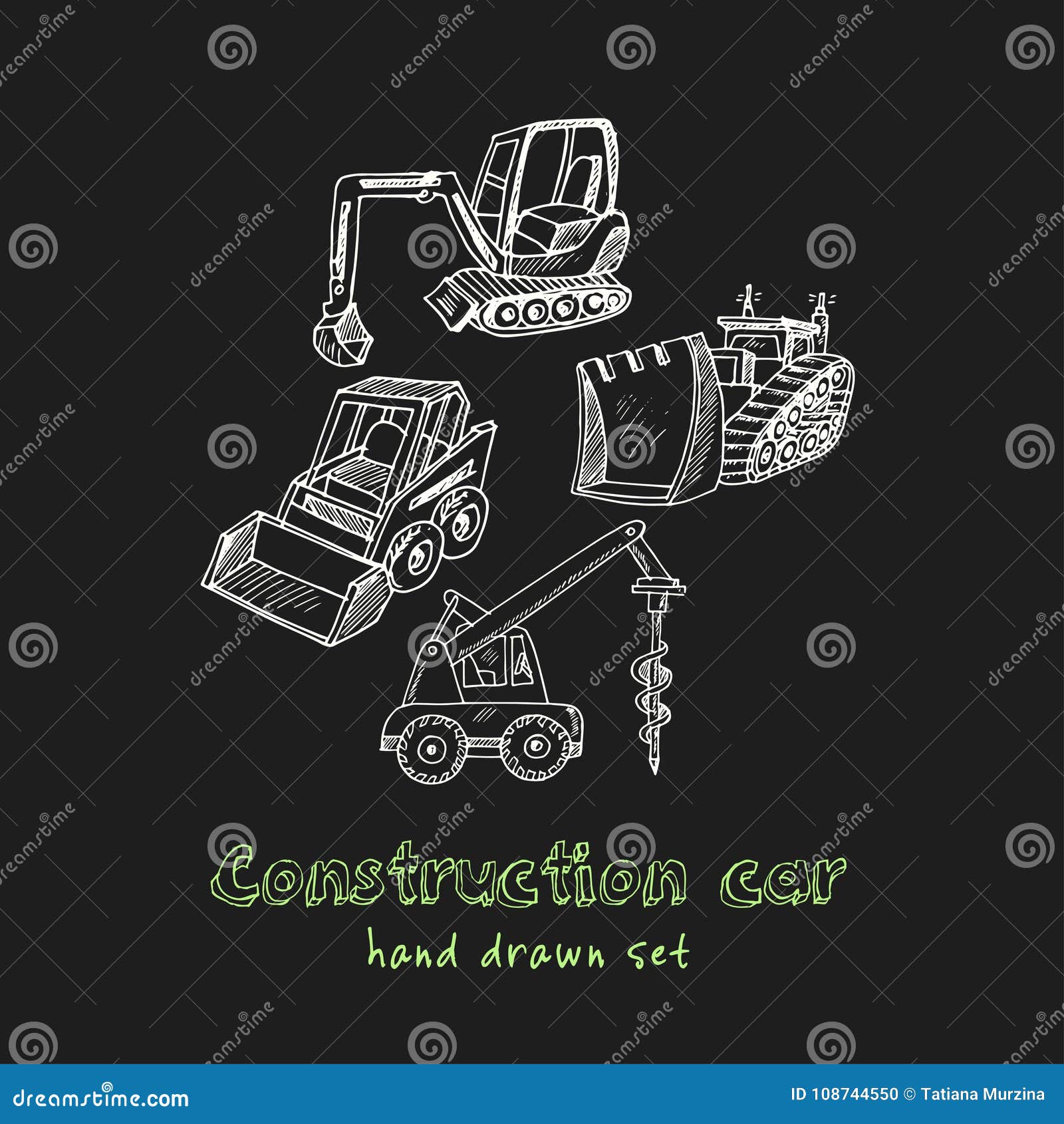 Construction Car. Hand Drawn Doodle Set. Sketches. Vector Illustration ...
