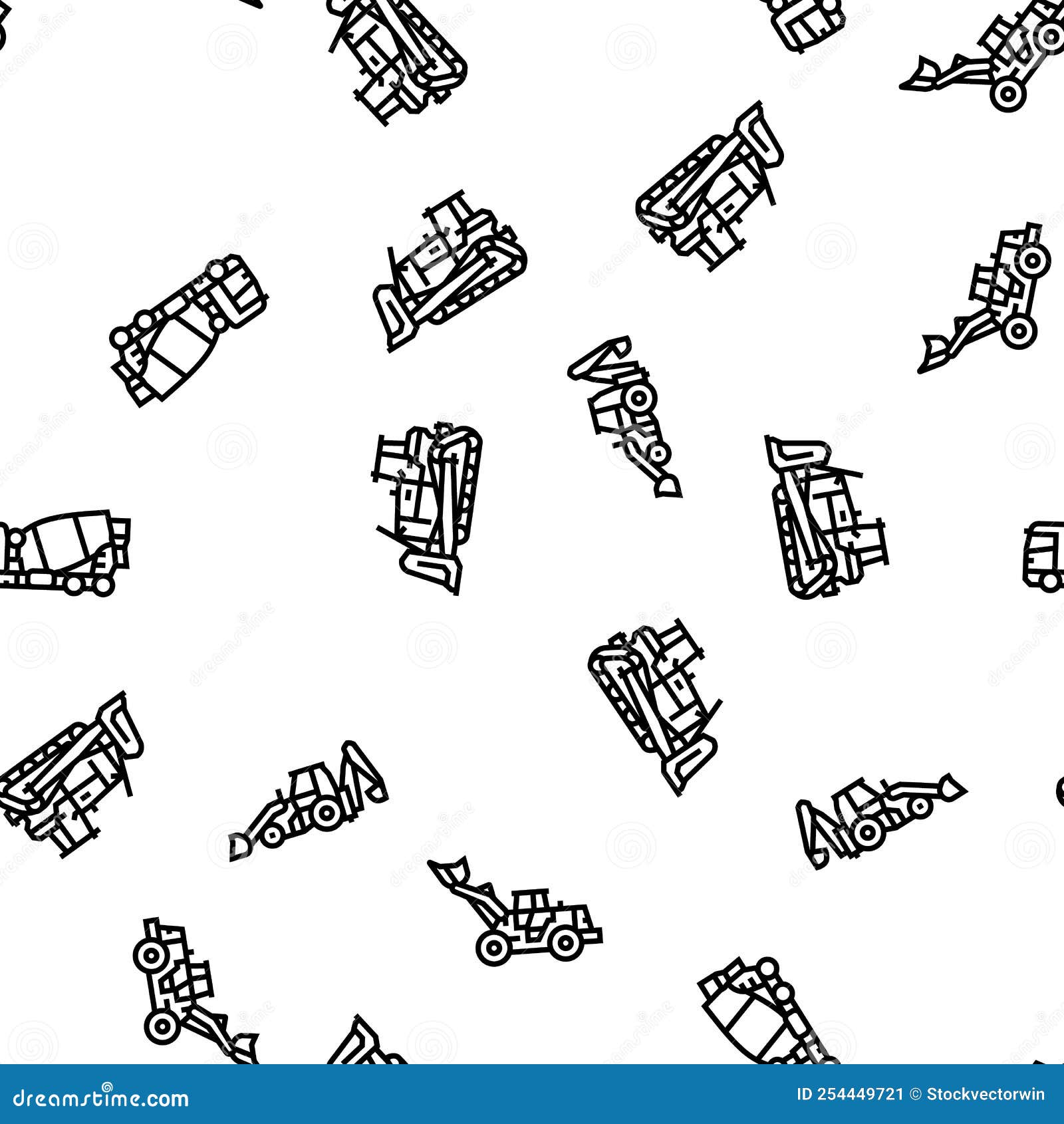 Construction Car Vehicle Tractor Vector Seamless Pattern Stock Vector ...