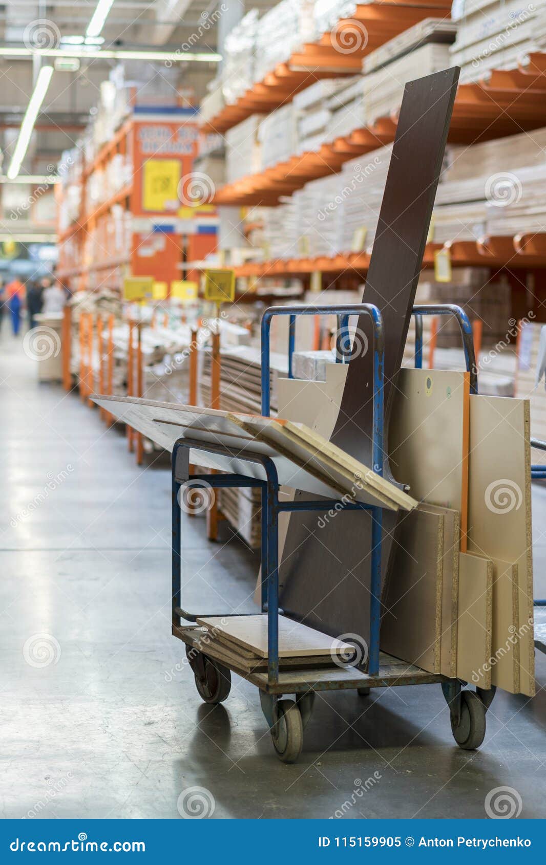 Construction Cart in the Building Store. Carts Loaded with Boards Stock ...