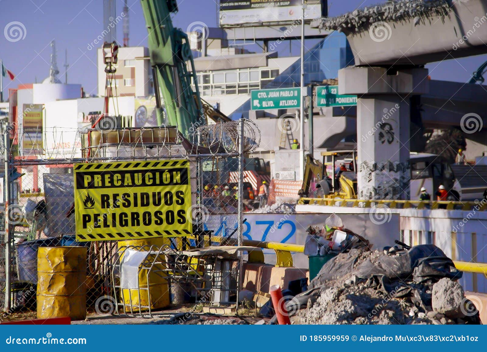 Construction with `Caution, Hazardous Waste` Sign Editorial Stock Image ...