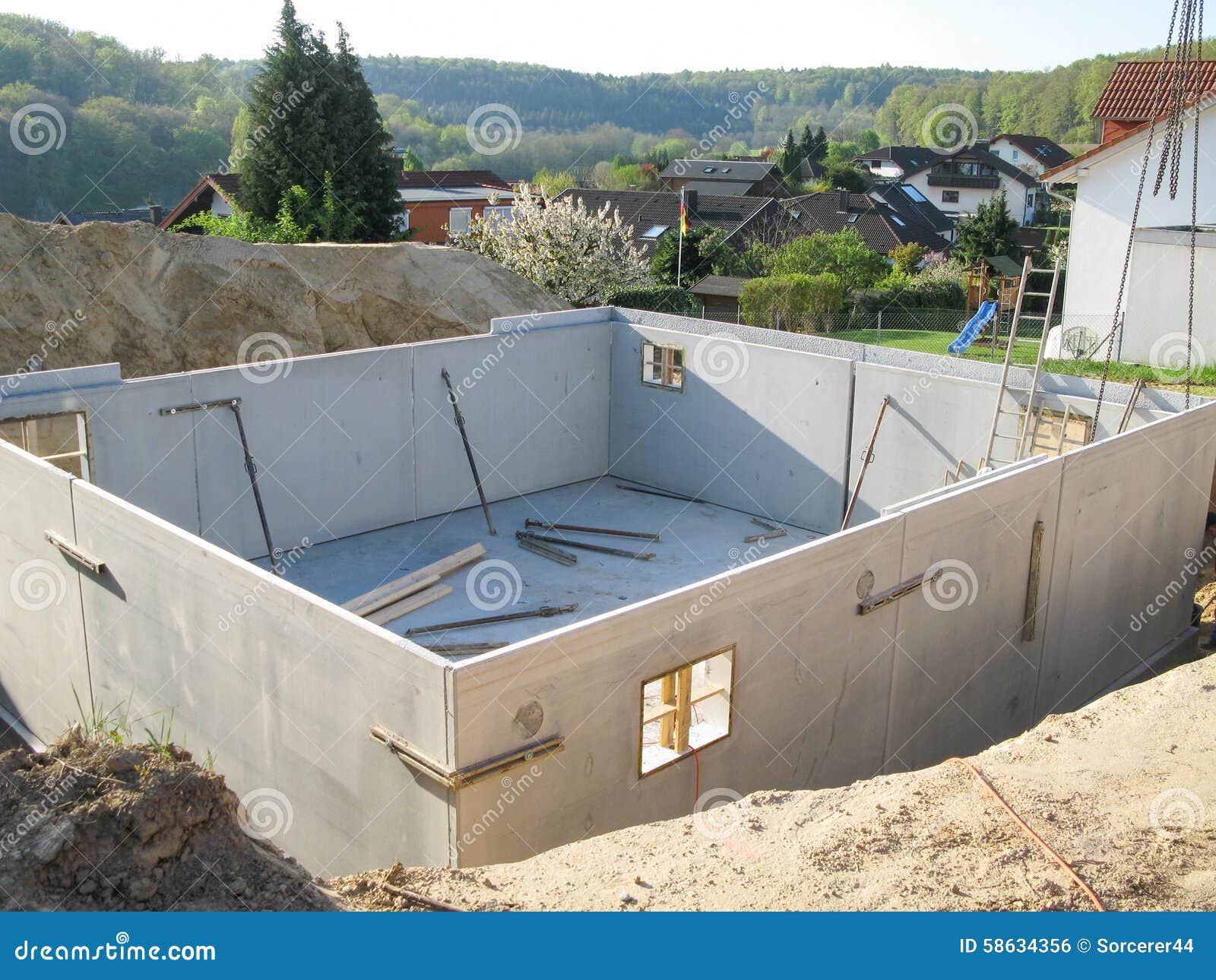 Construction of a cellar stock photo. Image of concrete - 58634356