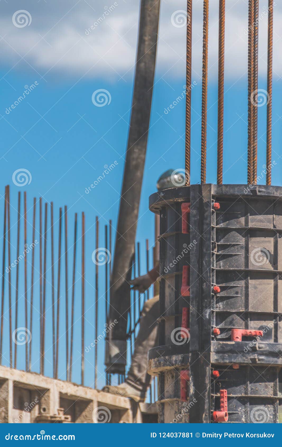 The Construction, Cement Pouring with Machine into the Frame of Stock ...