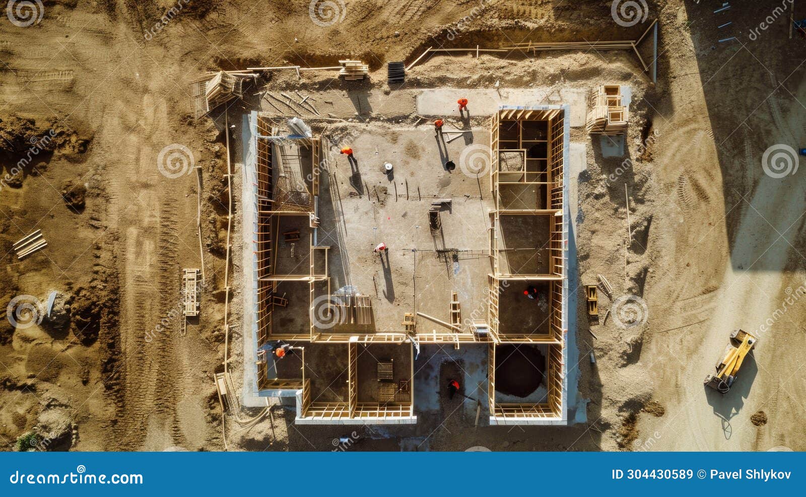 Construction Cite with Tower Cranes on Formwork. Building Construction ...