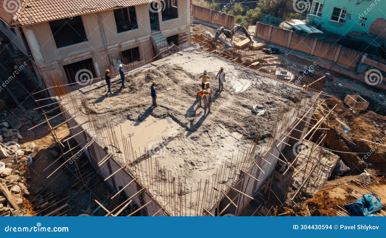 Construction Cite with Tower Cranes on Formwork. Building Construction ...