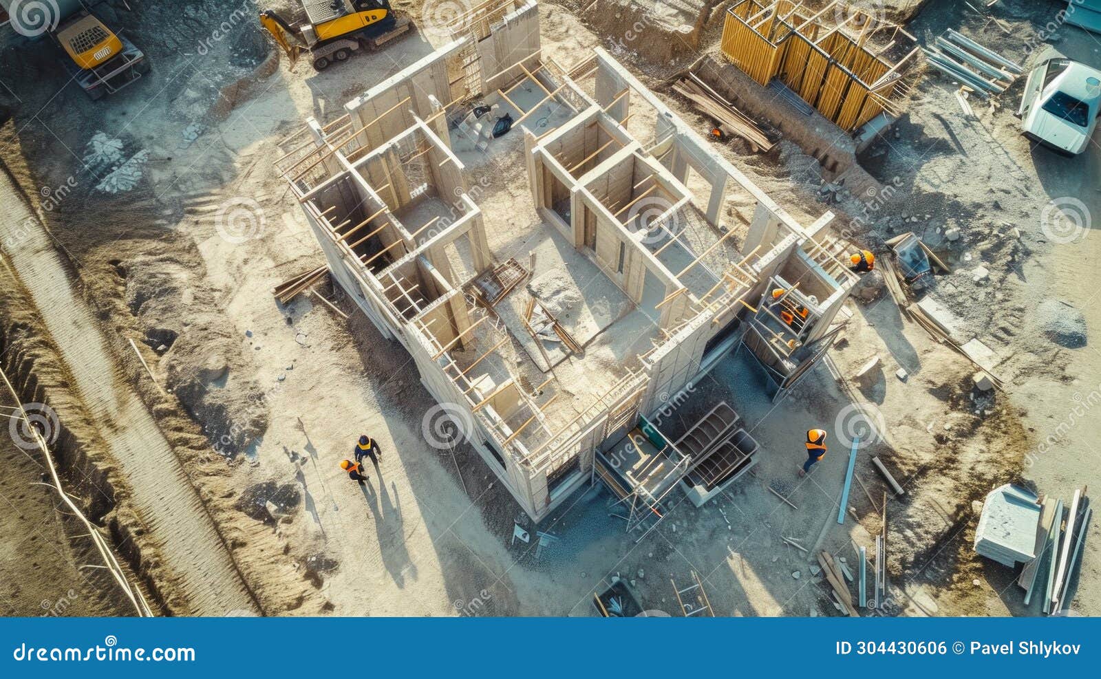 Construction Cite with Tower Cranes on Formwork. Building Construction ...