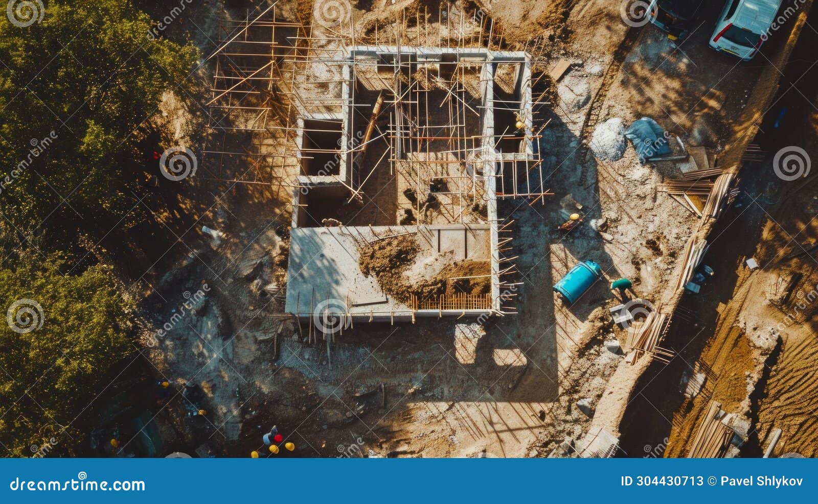 Construction Cite with Tower Cranes on Formwork. Building Construction ...